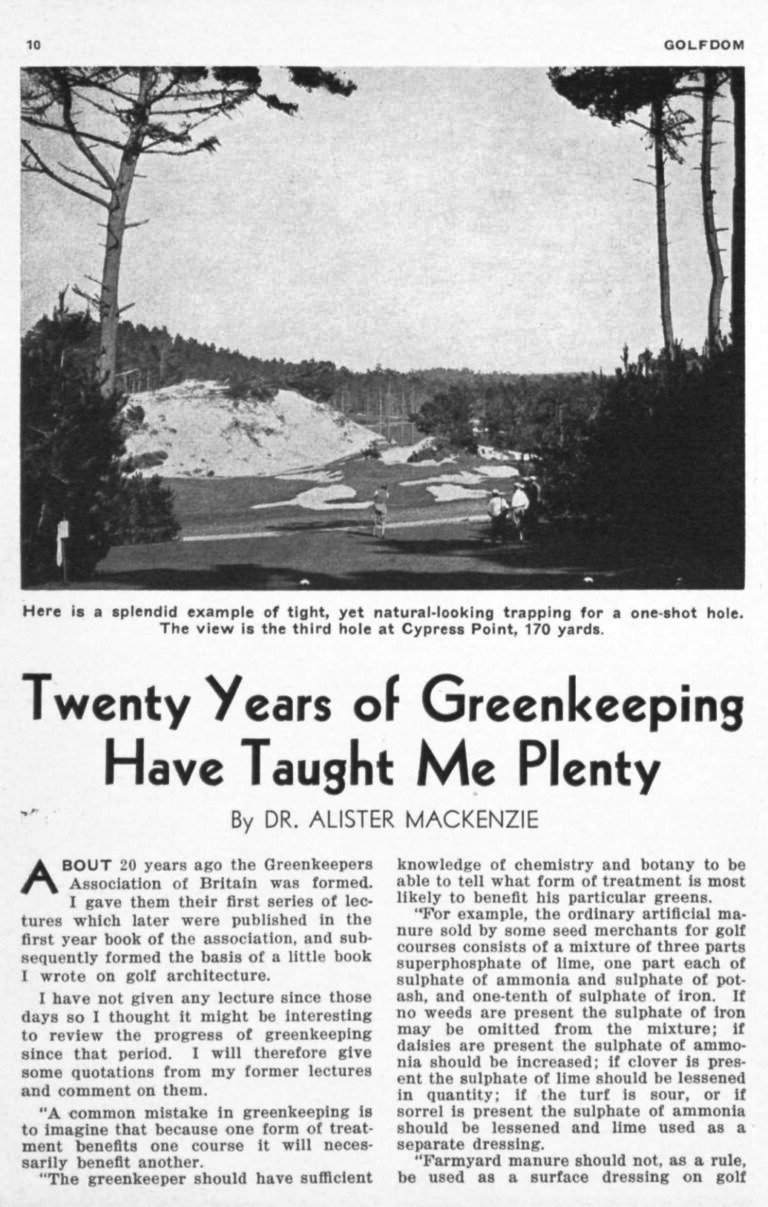 The Golfdom Files: Dr. Alister MacKenzie on Bunker Design at Augusta ...